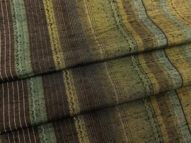 平和屋着物▽上質な紬 　単衣　縞　ますいわ屋扱い 　正絹　逸品　未使用　BAAT0606yc