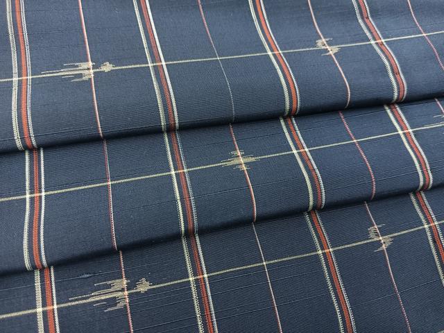 平和屋着物▽上質な紬　単衣　琉球絣文様　正絹　逸品　BAAT0619yc