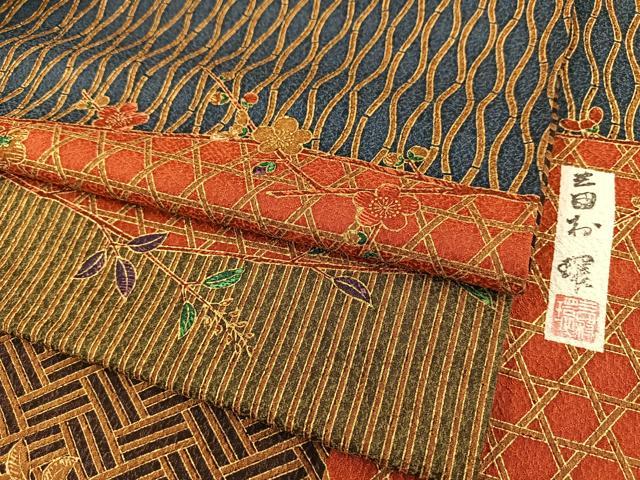 平和屋着物▽日本のきもの研究家　三田村環　小紋　単衣　ふくれ織り　吉祥花文　金彩　ロング丈　正絹　逸品　BAAT0617yc