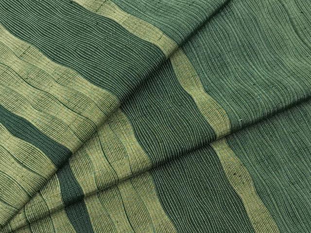 平和屋着物▽上質な紬　単衣　櫛引織　変わり縞　正絹　逸品　BAAT0408yt