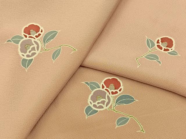 平和屋着物▽上質な小紋　単衣　舞椿文　金彩　正絹　逸品　BAAT0413yt