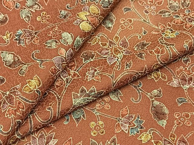 平和屋着物▽上質な小紋　単衣　更紗花唐草文　暈し染め　正絹　逸品　BAAT0434yt