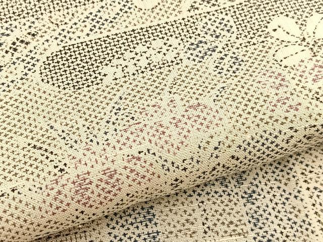 平和屋着物▽上質な紬 単衣 御所車草花文 正絹 逸品 BAAT1123hv