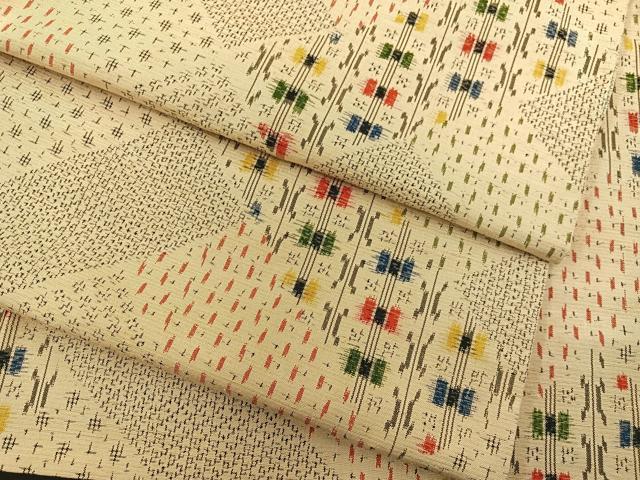 平和屋着物▽上質な紬　単衣　網代文様　正絹　逸品　BAAT1122hv