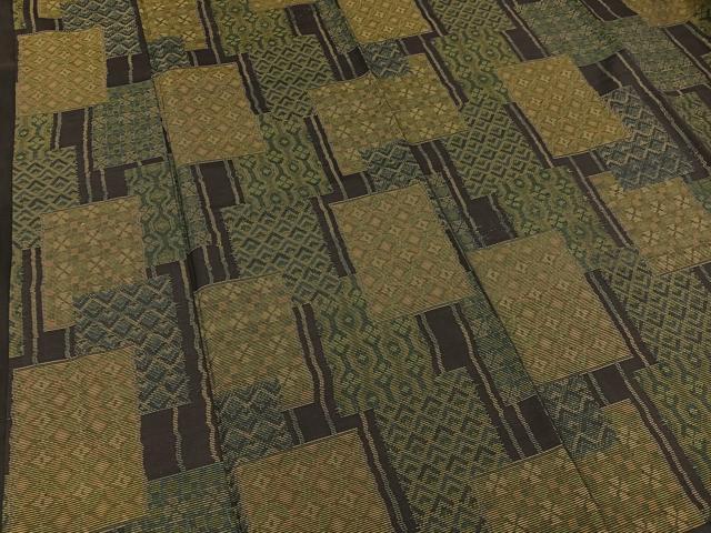 平和屋着物▽本場大島紬　単衣　色紙重ね　黒地　正絹　逸品　BAAT1147hv