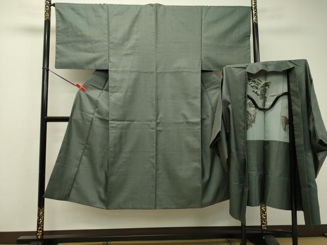 平和屋着物●男性　紬　アンサンブル　長羽織　十字絣　正絹　逸品　DAAS2231tw