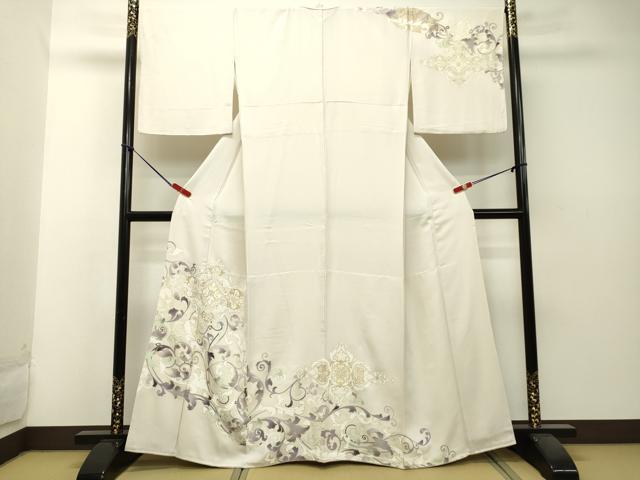 平和屋着物●訪問着　駒刺繍　洋花文　金彩　胴抜き仕立て　正絹　逸品　DAAS2261tw