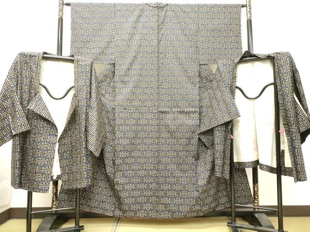 平和屋着物●希少　本場大島紬　龍郷絣　秋名バラ　羽織・道中着セット　正絹　逸品　DAAS2283tw