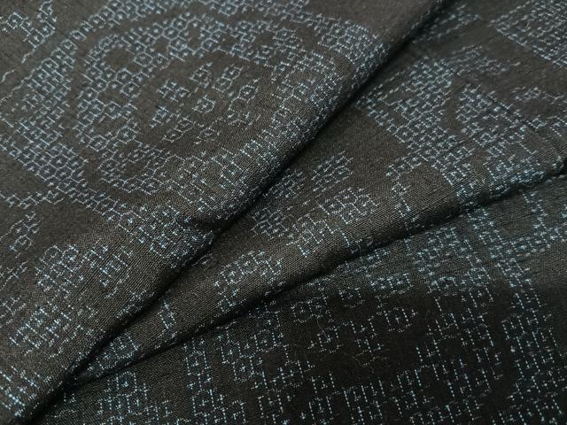 平和屋着物●結城紬　80亀甲　市松花唐草文　正絹　逸品　AAAU8362zg