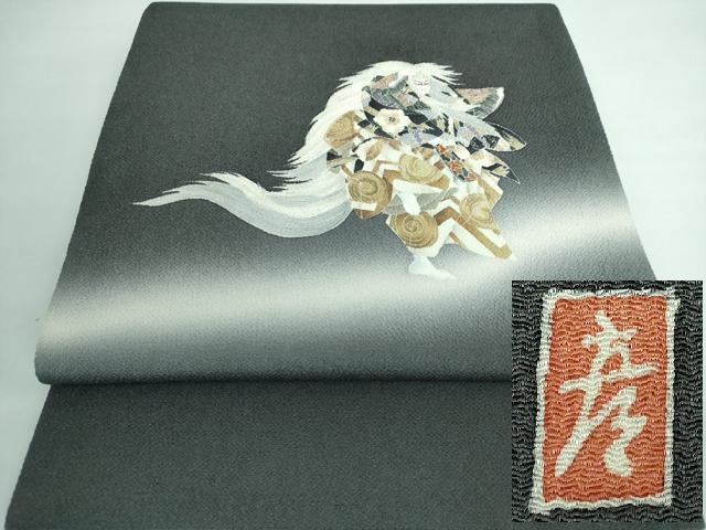 平和屋本店■極上　十日町　加賀草木友禅の第一人者　田村哲彦　太鼓柄袋帯　歌舞伎　鬼しぼ縮緬　逸品　DZAA5821kh5