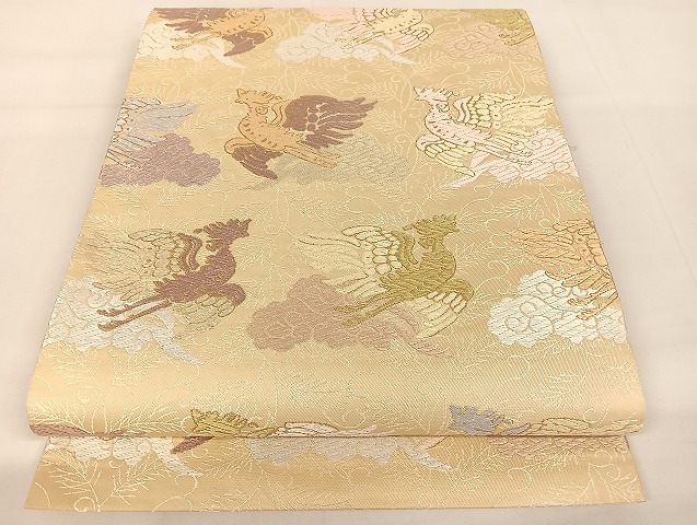 平和屋着物●西陣坐　佐織　吉祥文様　六通柄袋帯　唐織　瑞雲鳳凰文　金糸　正絹　逸品　AAAU4234np
