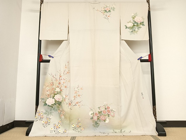 平和屋着物●京友禅の第一人者　松井青々　訪問着　草花文　金彩　正絹　逸品　AAAU4252np