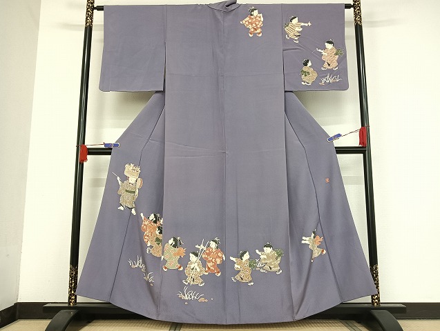 平和屋着物●十日町友禅作家　関口遼一　訪問着　童子遊び　正絹　逸品　AAAU4254np