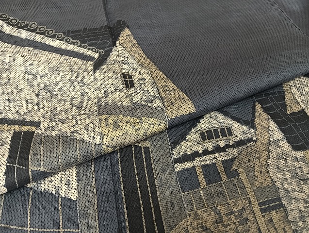 平和屋着物○本場大島紬 訪問着 ろうけつ染め 家屋風景文 正絹 逸品