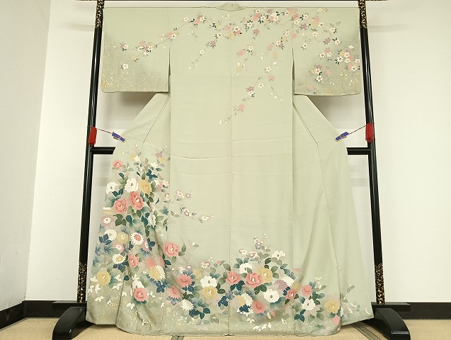 平和屋着物●訪問着　草花文　金銀彩　正絹　逸品　未使用　AAAU4268np