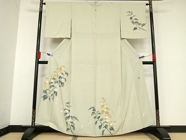 平和屋着物●京加賀糸目友禅作家　山崎巌　訪問着　鬼灯　正絹　逸品　AAAU4265np