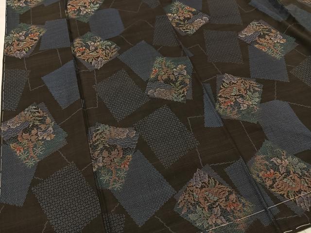 平和屋着物●本場大島紬　9マルキ　色紙重ね風景花文　黒地　正絹　逸品　未使用　BAAT0829yc