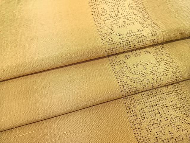 平和屋着物●結城紬　奥順　はたおり娘　80亀甲　飛び亀甲　更紗花唐草間道　やまと誂製　正絹　逸品　BAAT0866yc