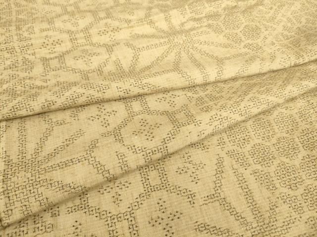 平和屋着物▽結城紬　単衣　切嵌麻の葉文　80亀甲　正絹　逸品　DAAS0438az
