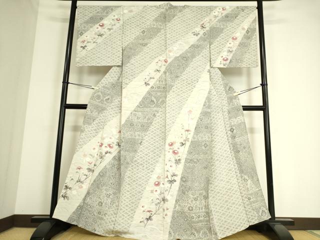 平和屋着物▽訪問着　単衣　友禅　枝花文　正絹　逸品　DAAS0496az