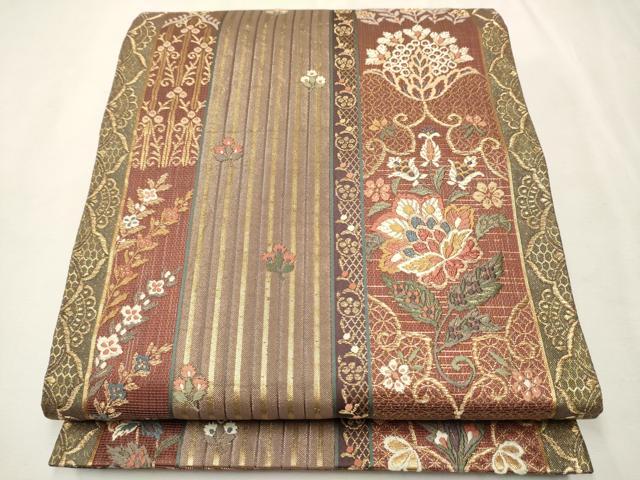 平和屋着物●六通柄袋帯　唐織　更紗花文　金糸　正絹　逸品　CAAT0841hy