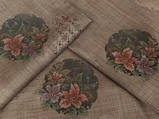 平和屋着物●本場大島紬　９マルキ　雪輪草花文　やまと誂製　正絹　逸品　AAAU4322np