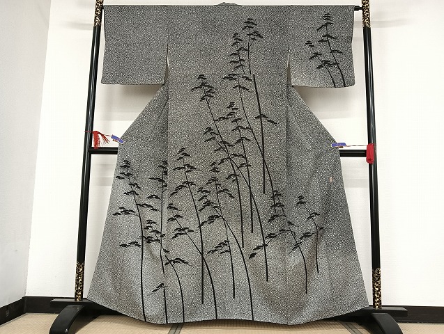 平和屋着物●二代目 川村久太郎　訪問着　松シルエット　たたき染め　正絹　逸品　AAAU4347np