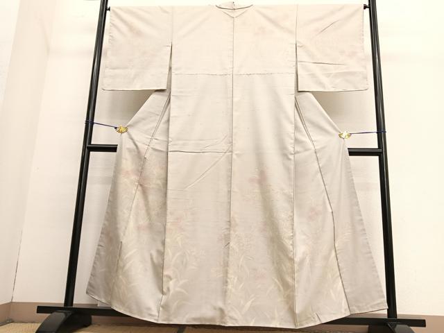 平和屋着物●訪問着　紬地　刺繍　草花文　正絹　逸品　BAAT6659hv