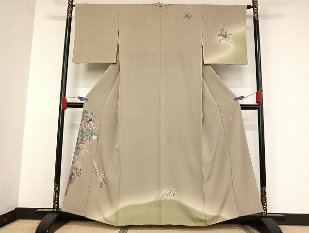 平和屋着物●十日町　加賀草木友禅の第一人者　田村哲彦　訪問着　雉　暈し染め　正絹　逸品　AAAU4359np