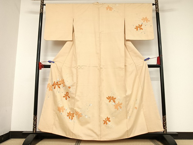 平和屋着物○訪問着 作家物 紬地 刺繍 雲取り宝尽くし花文