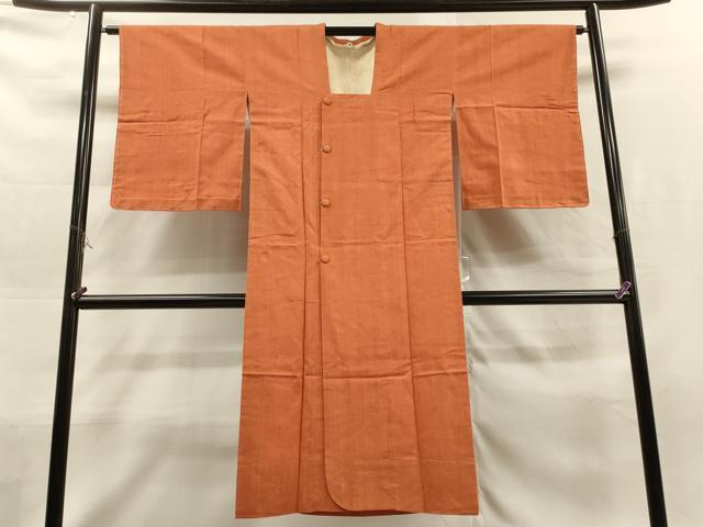 平和屋着物▽道行コート　単衣　紬地　樺色　ロング丈　正絹　逸品　CAAR9088