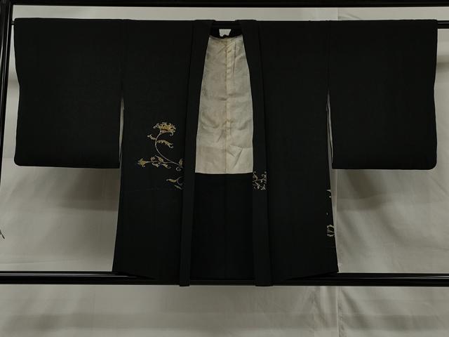 平和屋着物＃羽織　花唐草文　黒地　金銀糸　正絹　逸品　CAAR9097id