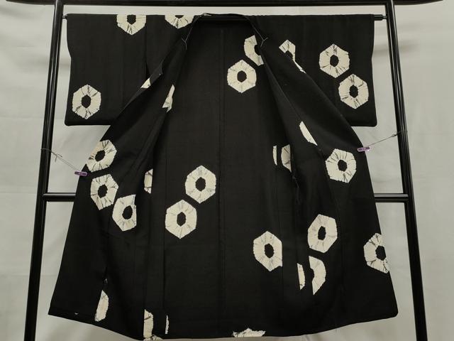 平和屋着物▽本塩沢 訪問着 単衣 斜線文 黒地 正絹 逸品 DAAV5656az