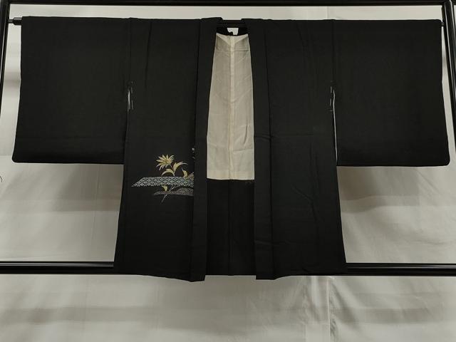 平和屋着物＃羽織　吉祥枝花文　黒地　金糸　正絹　逸品　CAAR9091id