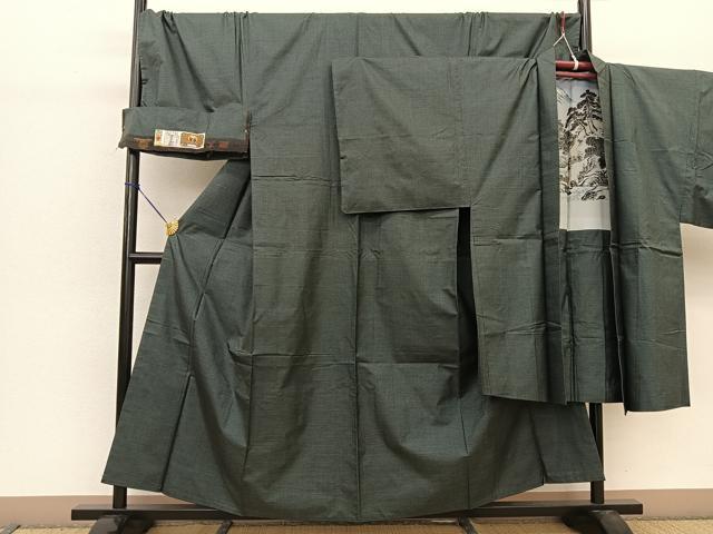 平和屋着物□極上 男性 本場大島紬 アンサンブル 長羽織 100亀甲 総