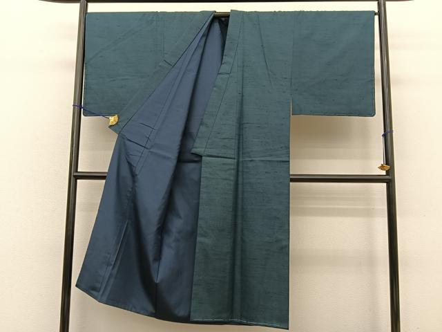 平和屋着物○男性 紬・髭紬羽織・長襦袢セット 色無地 高麗納戸色