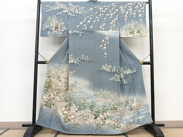 平和屋着物●十日町友禅　一梗　訪問着　御所解松竹梅風景文　暈し染め　正絹　逸品　未使用　BAAT0981yc