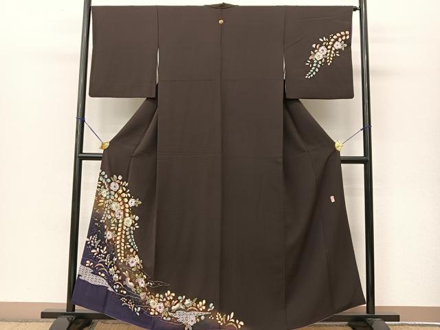 平和屋着物●越後十日町の一流染匠　桐屋・翠山工房　訪問着　辻が花　絞り　兎　烏羽色　金彩　やまと誂製　正絹　逸品　BAAT0996yc