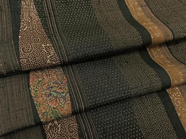 平和屋着物●結城紬　100亀甲　吉祥間道　正絹　逸品　BAAT0992yc