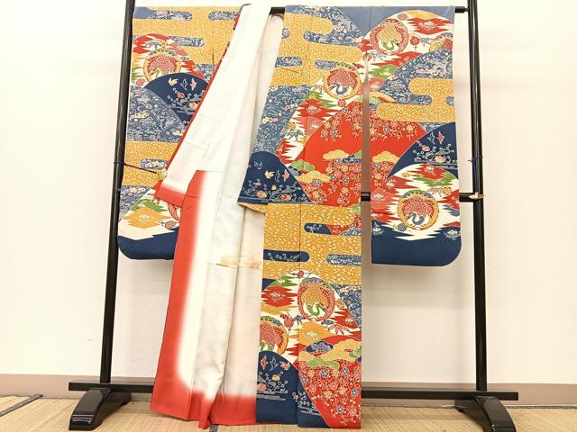 平和屋着物○和染紅型 栗山紅型 栗山吉三郎 振袖 型染め 飛鶴