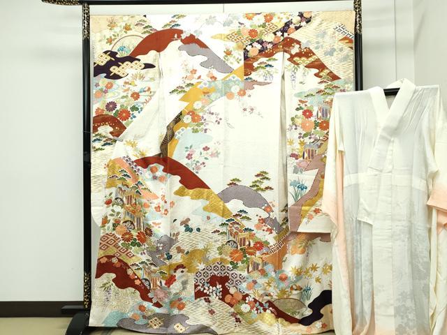 平和屋本店■最高級　創業460年・千總　振袖・長襦袢セット　誰が袖好み　駒刺繍　鴛鴦　金彩　高島屋扱い　たとう紙付き　逸品 CZAA2304s5