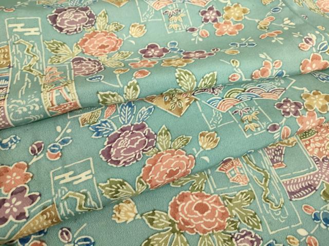 平和屋着物▽上質な小紋　単衣　型染め　地紙花文　正絹　逸品　DAAS0562az