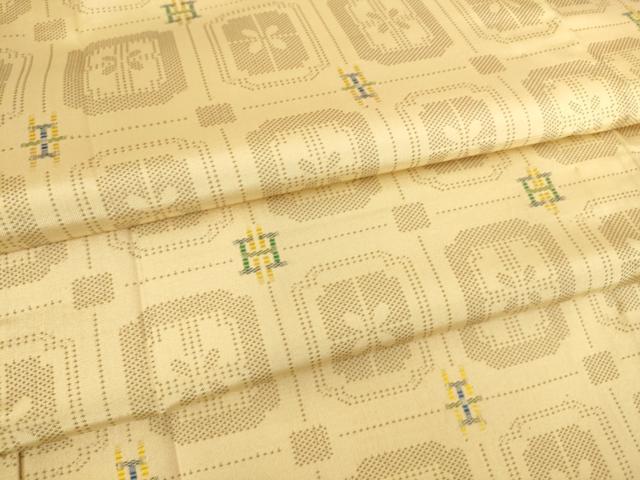 平和屋着物▽上質な紬　単衣　花織　格子花文　正絹　逸品　DAAS0589az