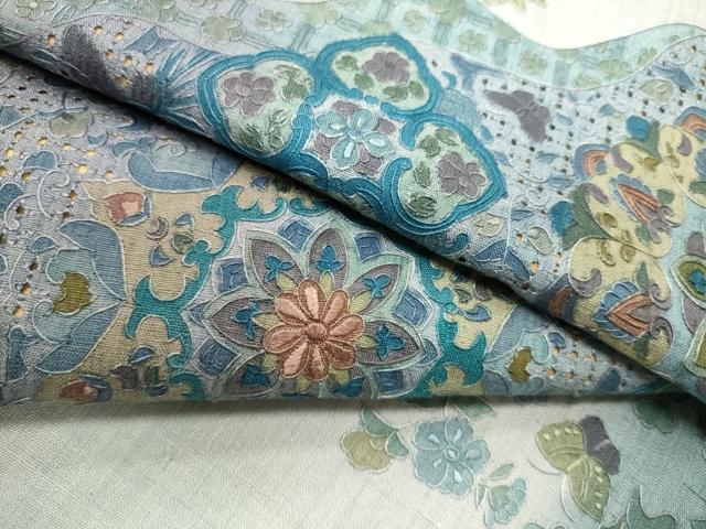 平和屋着物●中国三大刺繍　スワトウ刺繍　総刺繍　太鼓柄袋帯　紬地　正倉院花鳥文　正絹　逸品　CAAT1031hy