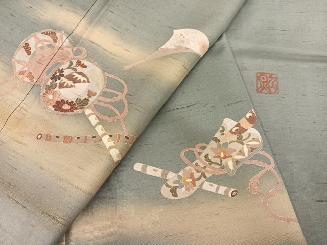 平和屋着物●訪問着　作家物　楽器文　暈し染め　金彩　正絹　逸品　AAAV9438ph 平和屋着物○訪問着 作家物 楽器文 暈し染め 金彩 正絹 逸品