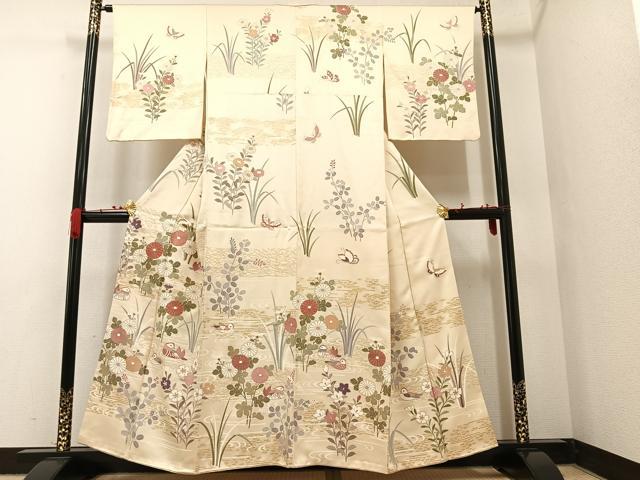 平和屋着物●訪問着　駒刺繍　鴛鴦花蝶文　金彩　正絹　逸品　AAAW0024ph