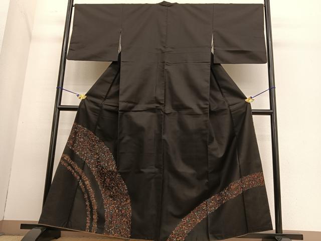 平和屋着物●訪問着　本場大島紬　総刺繍　草花文　金糸　正絹　逸品　BAAT6717hv