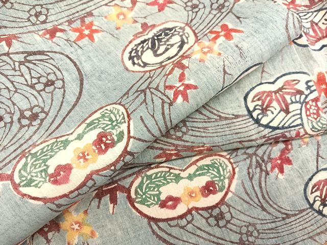 平和屋着物●上質な小紋　紬地　型染め　流水鶴花文　正絹　逸品　BAAT6728hv