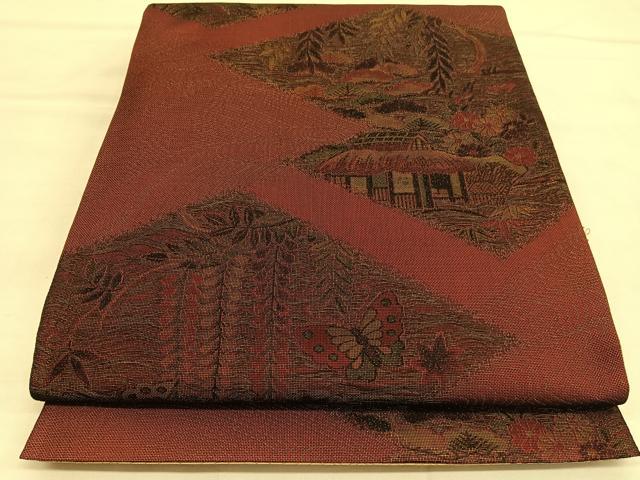 平和屋着物■京の名門・菱屋六右ェ門　全通柄袋帯　幻の織　観阿弥　御所解花蝶文　正絹　逸品　BAAT6787hv
