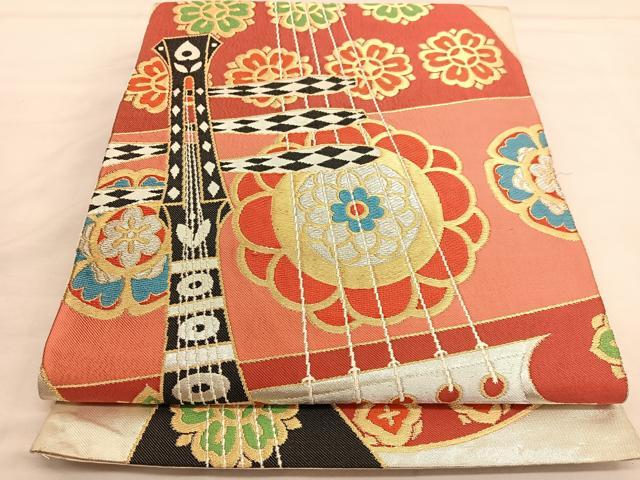 平和屋着物■西陣　川島織物　六通柄袋帯　唐織　楽器文　金糸　正絹　逸品　BAAT6813hv